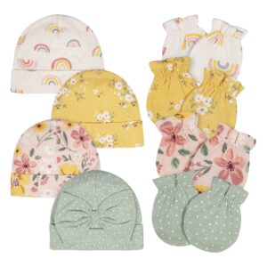 gerber baby girls cap and mitten sets golden floral 0-3 months