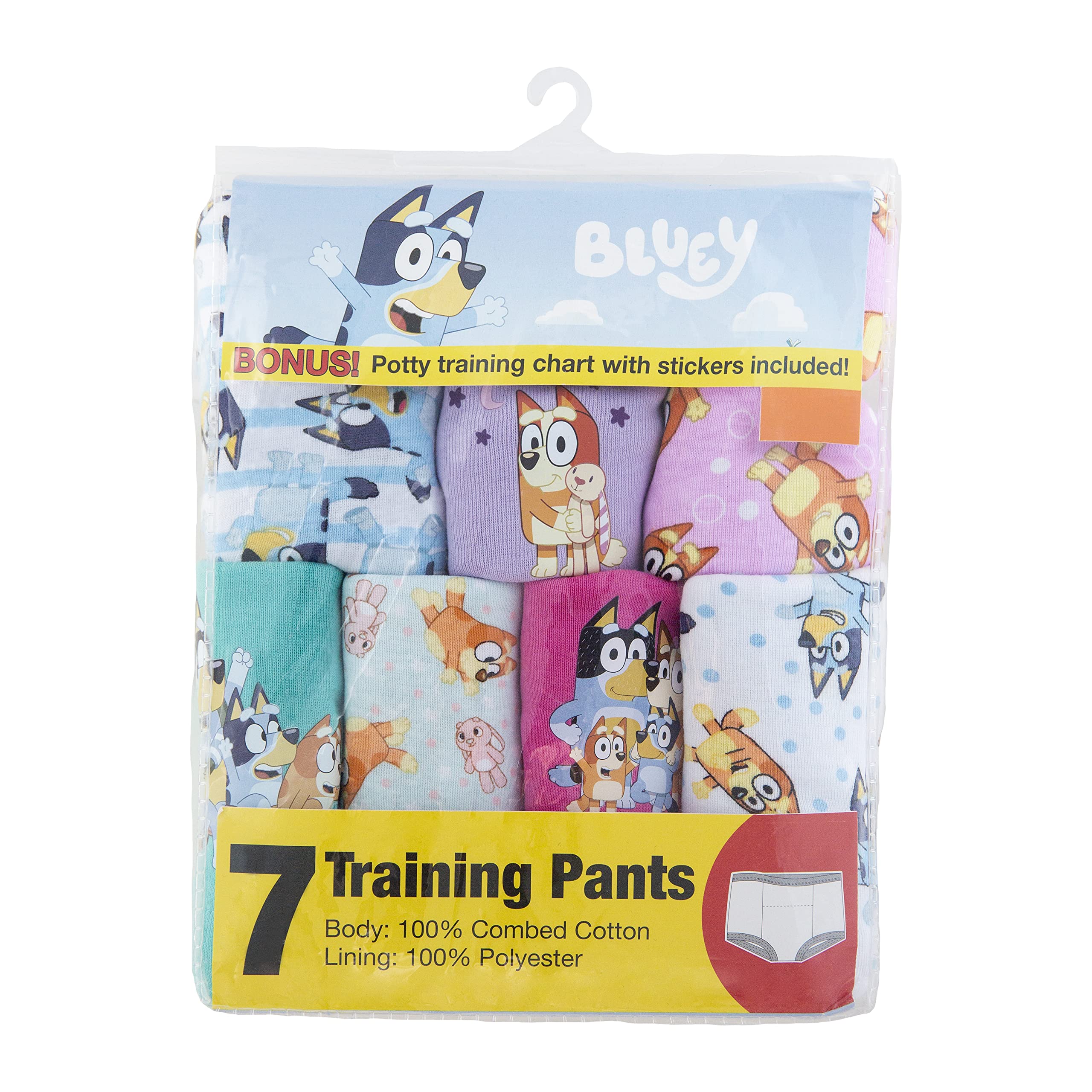 Bluey Unisex Baby Amazon Exclusive Potty Training Pants with Stickers and Success Chart, Sizes 18 M, 2T, 3T & 4T, 7-Pack