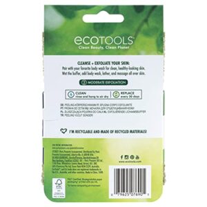 EcoTools Exfoliating Body Buffer, For Body Cleansing, Removes Dead Skin, Moderate Exfoliation, Bath & Shower Accessory, Designed With Strap, Sustainable & Vegan Body Scrubber, 4 Count