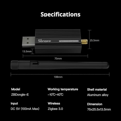 SONOFF Zigbee 3.0 USB Dongle Plus-E Gateway, Universal Zigbee USB Gateway with Antenna for Home Assistant, Open HAB, Zigbee2MQTT etc, Wireless Zigbee 3.0 USB Adapter