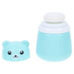 osaladi baby powder bottle: cartoon bear powder puff box, infant loose powder box with puff, talcum powder container, portable powder dispenser for kids (blue)