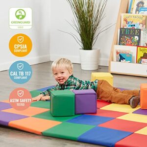 ECR4Kids SoftZone Patchwork Activity Mat and Toddler Blocks, Beginner Playset, Assorted, 13-Piece