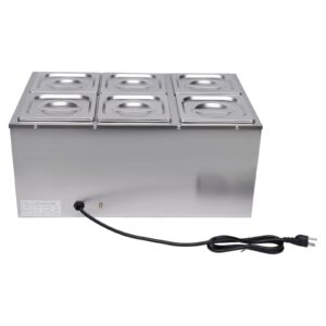 Leblett 110V Commercial Food Warmer,Large Capacity 6X 3.2Qt Pan Stainless Steel 600W Electric Countertop Steam Table with Intelligent Thermostat for Catering and Restaurants Use (6-Pan)