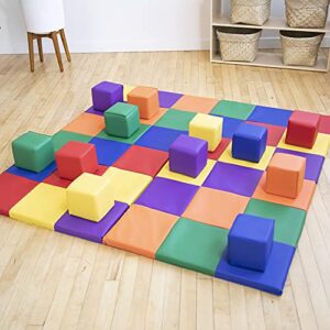 ECR4Kids SoftZone Patchwork Activity Mat and Toddler Blocks, Beginner Playset, Assorted, 13-Piece