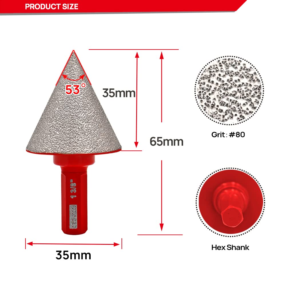 DT-DIATOOL Diamond Beveling Chamfer Bits - Diamond Countersink Drill Bit 1-3/8 Inch with Hex Shank for Enlarging Trimming Shaping Existing Holes of Granite Marble Porcelain Tiles,Size of 2mm to 35mm