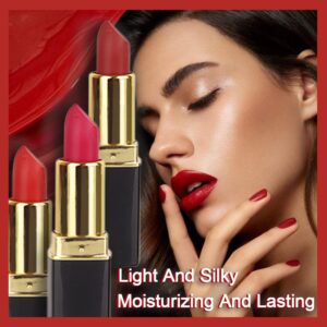 evpct 3Pcs Dark Light Bright Red Silky Velvet Matte Lipstick Pack Sets for Women,Ruby Red Long Lasting Smudge Proof Lip Stain Makeup Sets Kit 24 hours original