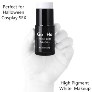 Go Ho Cream-Blendable Clown White Face Paint Stick,Full-coverage Waterproof White Body Paint for Halloween Cosplay Jokester Zombie Vampire Skeleton Clown SFX Makeup,White Eye Black Stick