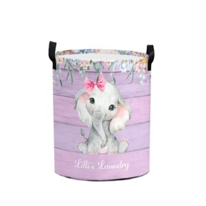 pink and lavender floral elephant storage bin, waterproof oxford fabric clothes basket organizer for laundry hamper,toy bins,gift baskets, bedroom, clothes,baby nursery