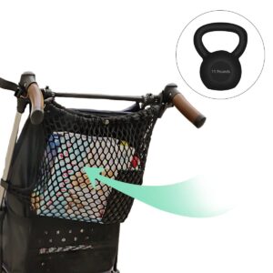 Ymeibe Stroller Caddy Organizer Extra Large Storage Space, Universal Fit Cargo Net Mesh Hanging Bag for Stroller Caddy Accessories Carrying Diaper and Snacks