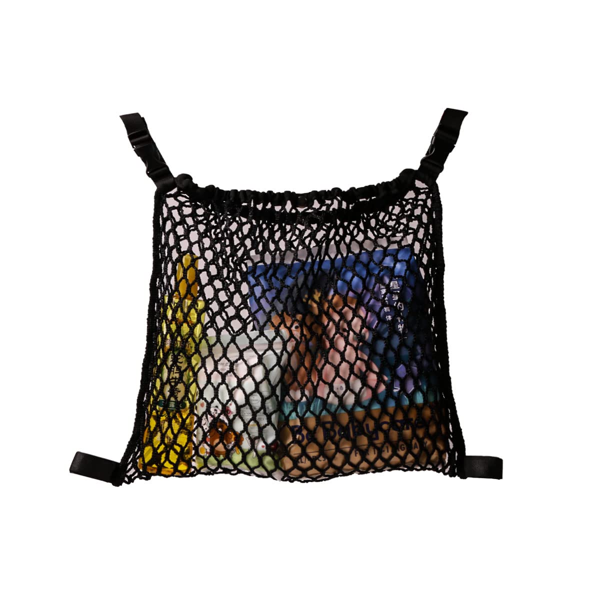 Ymeibe Stroller Caddy Organizer Extra Large Storage Space, Universal Fit Cargo Net Mesh Hanging Bag for Stroller Caddy Accessories Carrying Diaper and Snacks