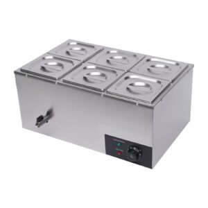 leblett 110v commercial food warmer,large capacity 6x 3.2qt pan stainless steel 600w electric countertop steam table with intelligent thermostat for catering and restaurants use (6-pan)