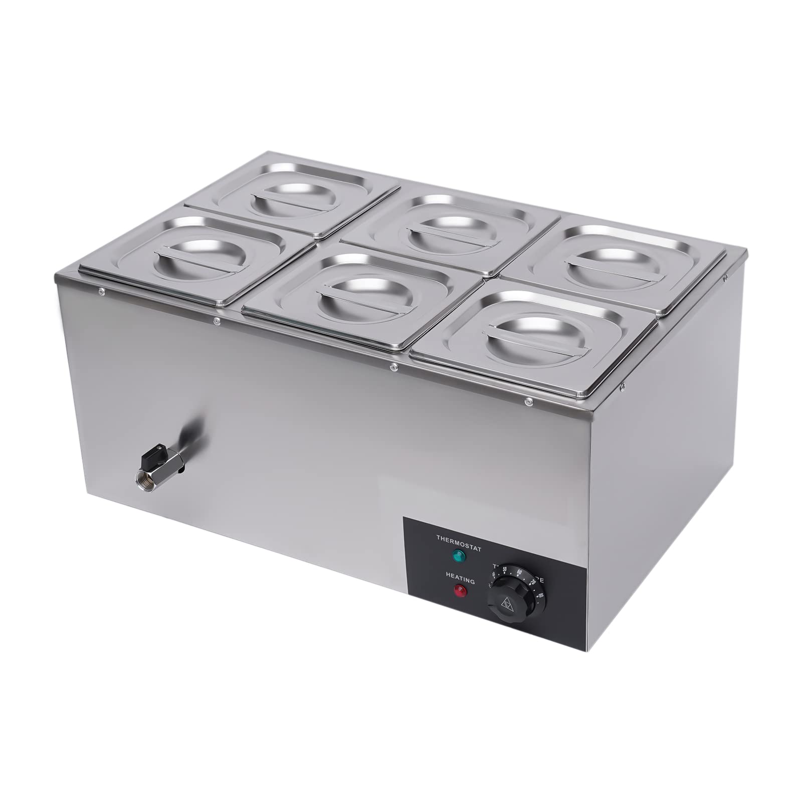 Leblett 110V Commercial Food Warmer,Large Capacity 6X 3.2Qt Pan Stainless Steel 600W Electric Countertop Steam Table with Intelligent Thermostat for Catering and Restaurants Use (6-Pan)