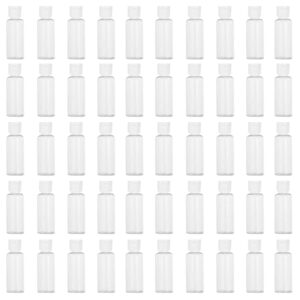 50 pack 1.7oz/50ml travel plastic empty bottles mini hand sanitizer bulk travel size with flip cap, squeezable refillable container for cosmetic baby shower birthday wedding party favor (50pc-clear)