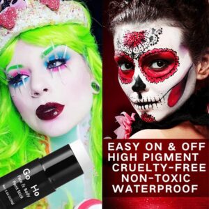 Go Ho Cream-Blendable Clown White Face Paint Stick,Full-coverage Waterproof White Body Paint for Halloween Cosplay Jokester Zombie Vampire Skeleton Clown SFX Makeup,White Eye Black Stick