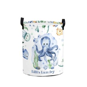 underwater-creatures-sea-turtle-octopus storage bin, waterproof oxford fabric clothes basket organizer for laundry hamper,toy bins,gift baskets, bedroom, clothes,baby nursery