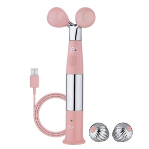 spa sciences isla ice + heat contouring roller (face, neck, and décolletage) – including steel + bonus genuine rose quartz globes