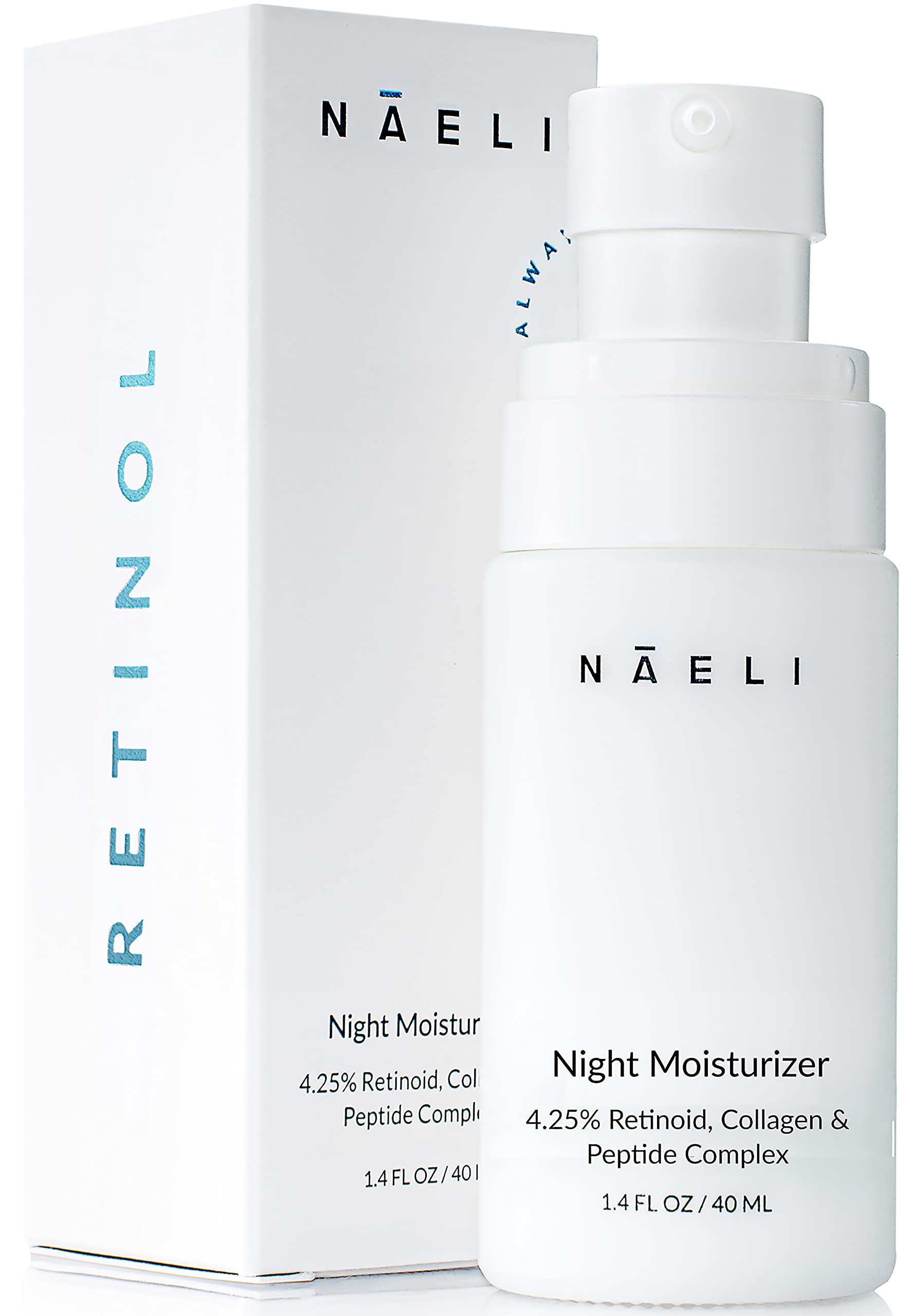 Retinoid Cream - 4.25% Retinol Night Moisturizer for Face & Neck with Collagen, Peptides & Hyaluronic Acid - Anti Aging Wrinkle Cream, Improves Skin Tone & Texture, 1.4 oz