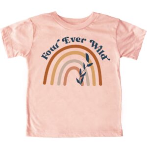 four ever wild rainbow 4th birthday shirts for baby toddler & youth girls peach shirt 4t