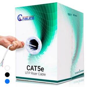 newyork cables cat5e cable 1000ft- solid conductors cat5e riser cable (cmr)- 24 awg, 350mhz, utp- quality tested high speed cat 5e ethernet cable 1000ft