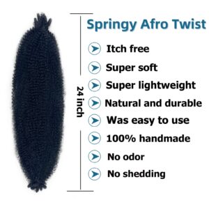 Springy Afro Twist Hair 24 Inch 8 Packs 1B Marley Hair Pre-fluffed Spring Twist Hair Twisted Up Kinky Cuban Twist Crochet Pre-separated Braiding For Black Women (24inch,1b, 8packs)