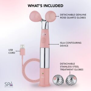 Spa Sciences ISLA Ice + Heat Contouring Roller (Face, Neck, and Décolletage) – Including Steel + Bonus Genuine Rose Quartz Globes