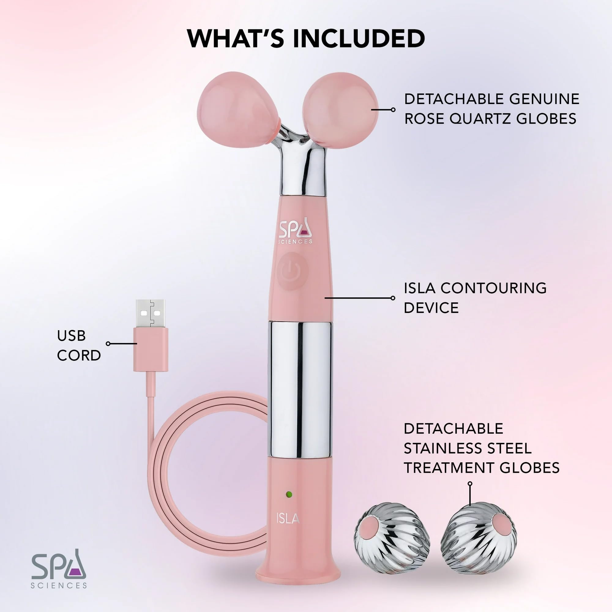 Spa Sciences ISLA Ice + Heat Contouring Roller (Face, Neck, and Décolletage) – Including Steel + Bonus Genuine Rose Quartz Globes