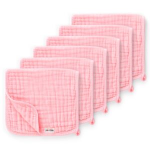 maliton muslin burp cloths for baby girl 6 pack large 20''x10'' 100% cotton burp rags absorbent and soft 6 layers baby burp cloths newborn girl essentials(pink, pack of 6)