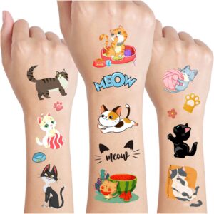 cute cat temporary tattoos for kids 690 pieces cat birthday themed party supplies favors goodie bags decor sticker tattoos valentine's day gifts gift for boys girls classroom prizes carnival rewards