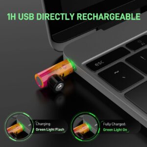 HW USB Rechargeable Lithium AA Batteries, 1500 mWh Li-ion AA Battery USB Rechargeable Constant Output 1.5V, 1.5 Hours Fast Charge Directly,1000+ Cycles Life-Span Double a Battery 4 Packs