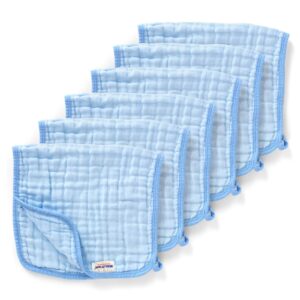 maliton baby boy muslin burp cloths 6 pack large 20''x10'' 100% cotton burp rags absorbent and soft 6 layers baby spit up rags newborn boy essentials(blue, pack of 6)