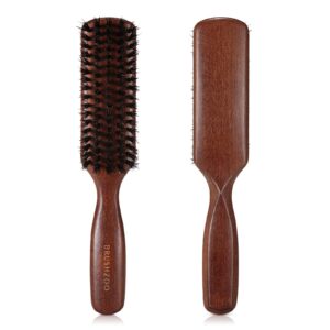 o brushzoo hair brush for men thin fine normal hair add shine improve texture reduce frizz, boar bristle hair brush for beard straightens softens