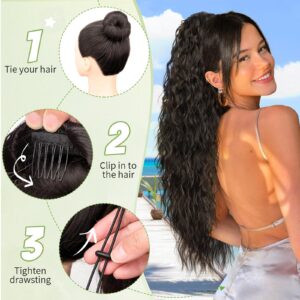 KooKaStyle Ponytail Extension 30 Inch Drawstring Pony Tails Hair Extensions for Women Long Curly Dark Brown Ponytail Synthetic Hairpieces for Daily Use