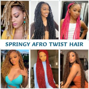 Springy Afro Twist Hair 24 Inch 8 Packs 1B Marley Hair Pre-fluffed Spring Twist Hair Twisted Up Kinky Cuban Twist Crochet Pre-separated Braiding For Black Women (24inch,1b, 8packs)