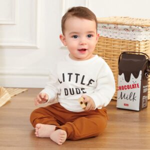 Toddler Baby Boy Fall Winter Outfits Letter Crewneck Sweatshirt Casual Pants 2Pcs Clothes Set White-Brown 6-12 Months