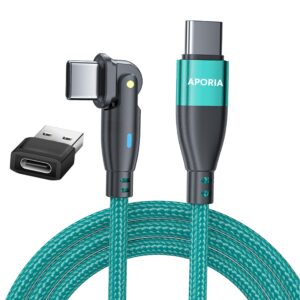 aporia - pd 60 watt type c to c usb cable fast charging data transfer 180 degree rotating right angle head (green, 6ft)