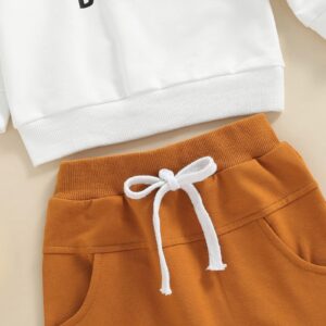 Toddler Baby Boy Fall Winter Outfits Letter Crewneck Sweatshirt Casual Pants 2Pcs Clothes Set White-Brown 6-12 Months