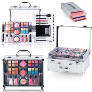 hot sugar makeup set for teen girls ages 10-12, all in one beginner makeup kit for women, cosmetics gift set for birthday christmas (clear02)