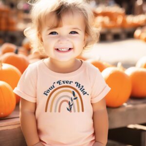 Four Ever Wild Rainbow 4th Birthday Shirts for Baby Toddler & Youth Girls Peach Shirt 4T