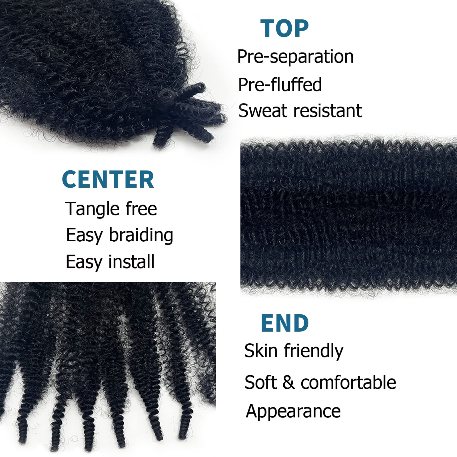 Springy Afro Twist Hair 24 Inch 8 Packs 1B Marley Hair Pre-fluffed Spring Twist Hair Twisted Up Kinky Cuban Twist Crochet Pre-separated Braiding For Black Women (24inch,1b, 8packs)