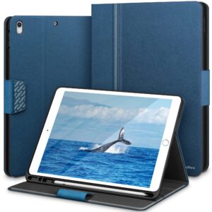 kingblanc case for ipad air (3rd generation) 10.5" 2019 / ipad pro 10.5 inch 2017 case with apple pencil holder, vegan leather smart cover, auto sleep/wake, multi-angle folding, blue