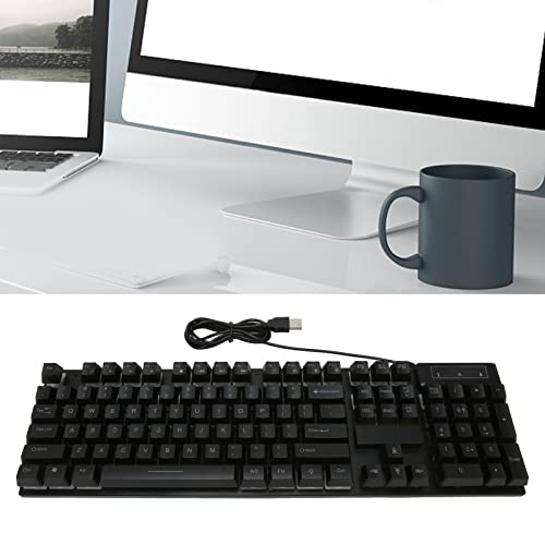 USB Gaming Keyboard, RGB Lighting Effect Thickened Low Base One Piece Design High and Low Key Design Gaming Keyboard for Gaming for Home for Office(H600 Black Characters-Single Keyboard)