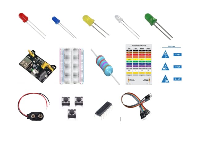 Electronic LED Starter Kit - 74 Pieces - Works with Arduino, Nano, Raspberry Pi, Other Project Boards