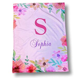 custom catch baby blanket for girls - personalized gift - soft pink floral design