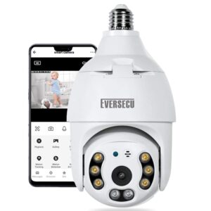 eversecu 2k 4mp light bulb security camera, outdoor waterproof, 360° view, 2.4g wifi&wireless, motion detection, auto tracking, 2 way audio, color night vision, siren alarm