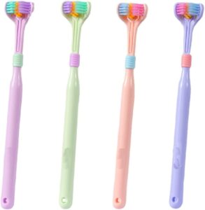 goniome three-sided soft hair tooth toothbrush,tik tok travel toothbrush,deeply and thoroughly to clean teeth and gums, suitable for adults and children(random color sent) (4pcs)