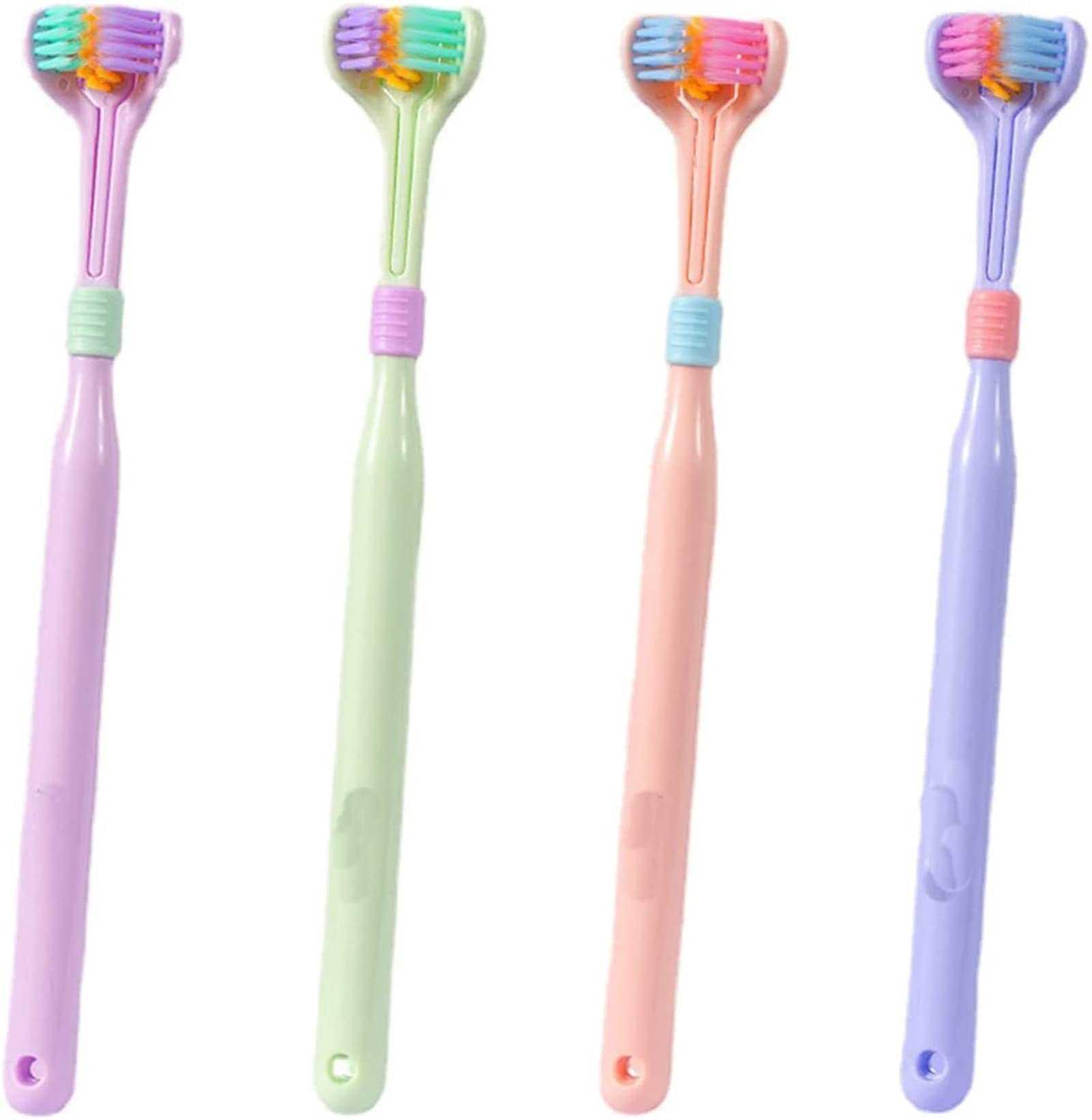 Goniome Three-Sided Soft Hair Tooth Toothbrush,TIK Tok Travel Toothbrush,Deeply and Thoroughly to Clean Teeth and Gums, Suitable for Adults and Children(Random Color Sent) (4PCS)