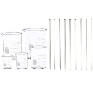 glass measuring low form beaker set and 9pcs glass stir sticks glass stirring rod