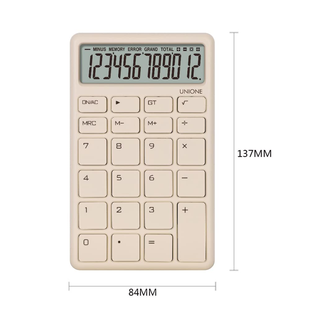 UNIONE Pocket & Desktop Beige Calculator with a Bright LCD, Dual Power Handheld Desktop. Color. Business, Office, High School