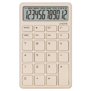 unione pocket & desktop beige calculator with a bright lcd, dual power handheld desktop. color. business, office, high school