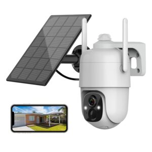 hosafe.com 2k solar security cameras wireless outdoor battery powered, pan tilt wifi security cameras for home security, color night vision, 2 way talk, pir human ai motion detection & phone alerts